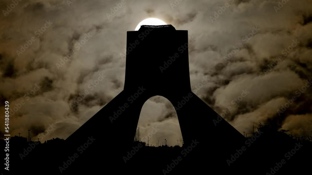 Azadi Tower By Night with Dark Atmosphere, Fog, Smoke, and Full Moon ...