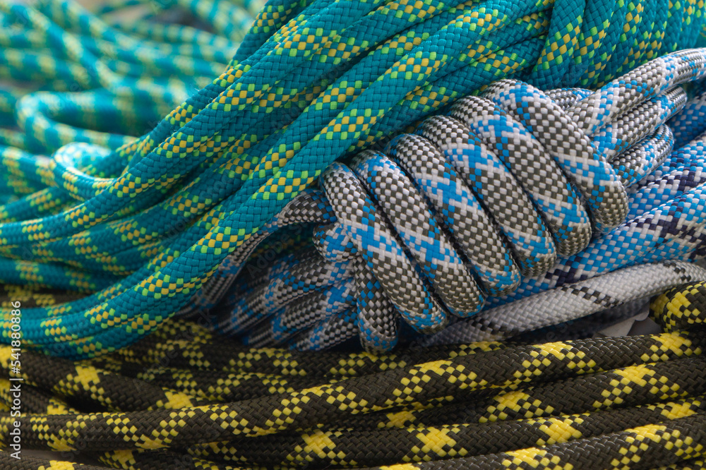 Multicoloured rope for climbing and mountaineering as a pattern ...