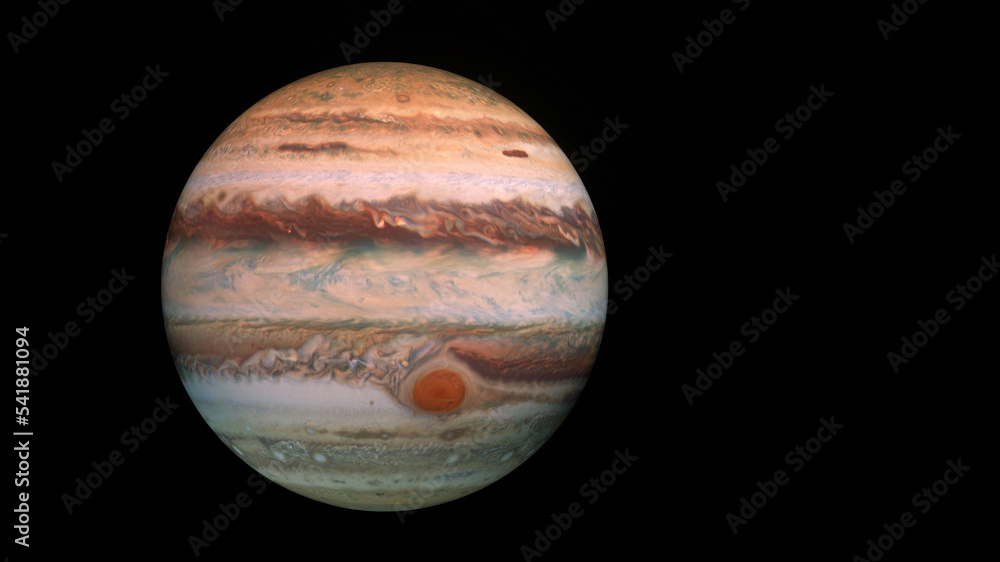 Jupiter planet isolated on black, high detailed surface features ...
