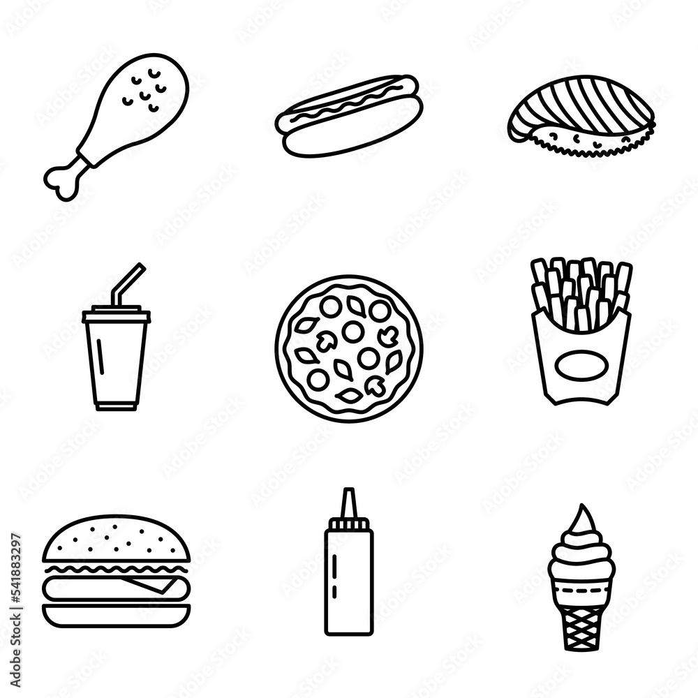Fast food related icon set. Street food. Pictogram isolated on a white ...