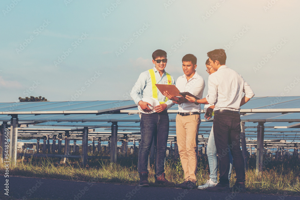 Inspector engineering concept; Engineer inspect solar panel at solar ...