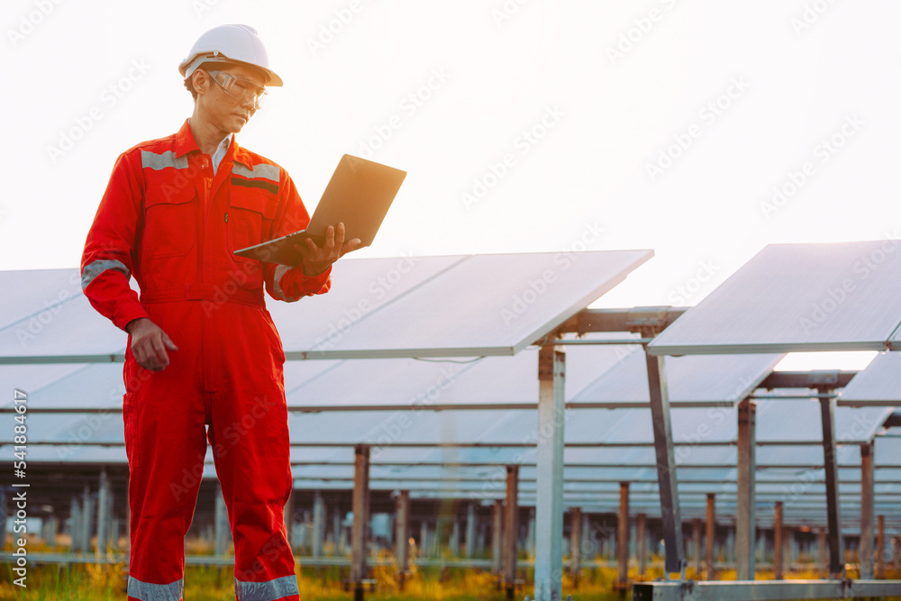 Inspector engineering concept; Engineer inspect solar panel at solar ...