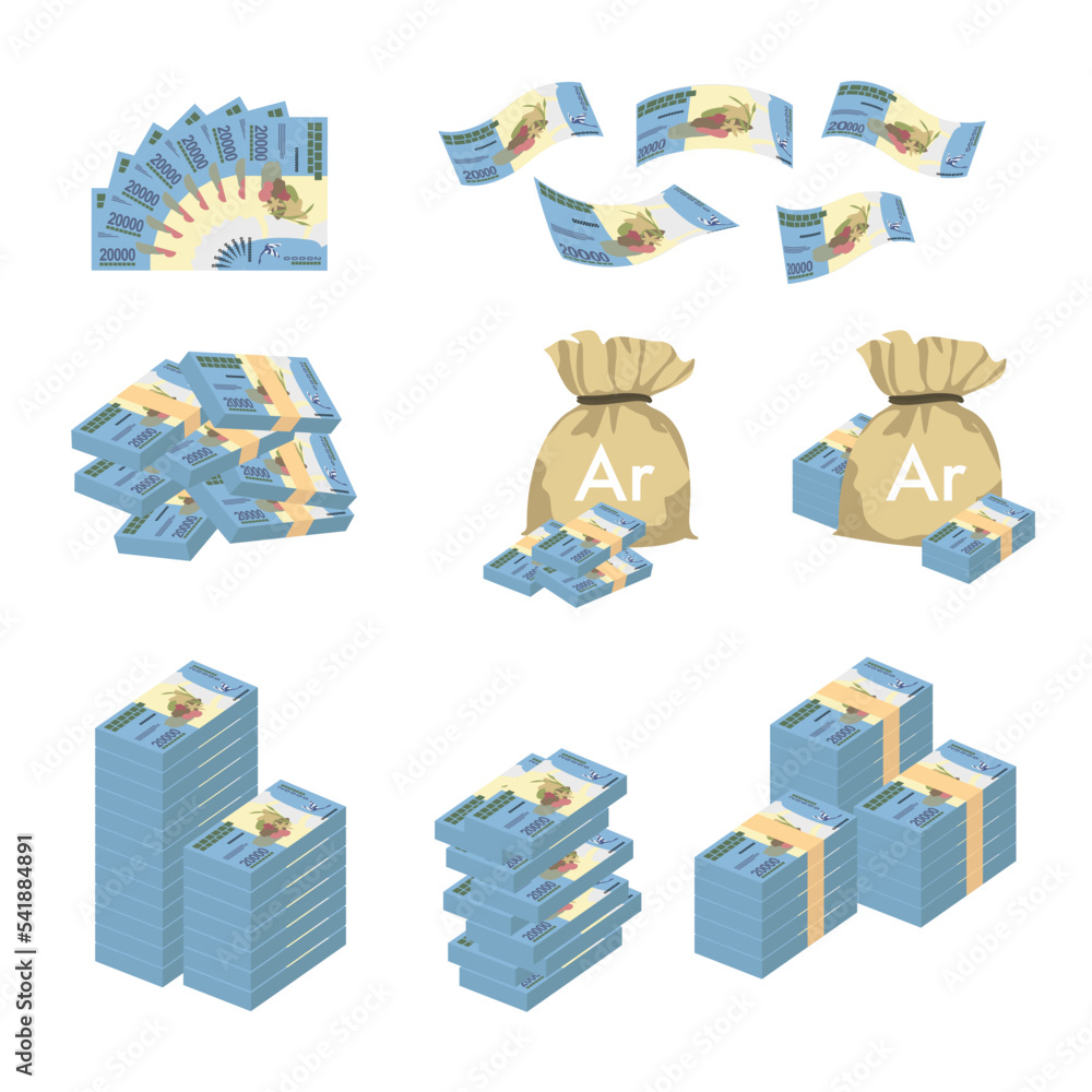 Malagasy Ariary Vector Illustration. Huge packs of Madagascar money set ...