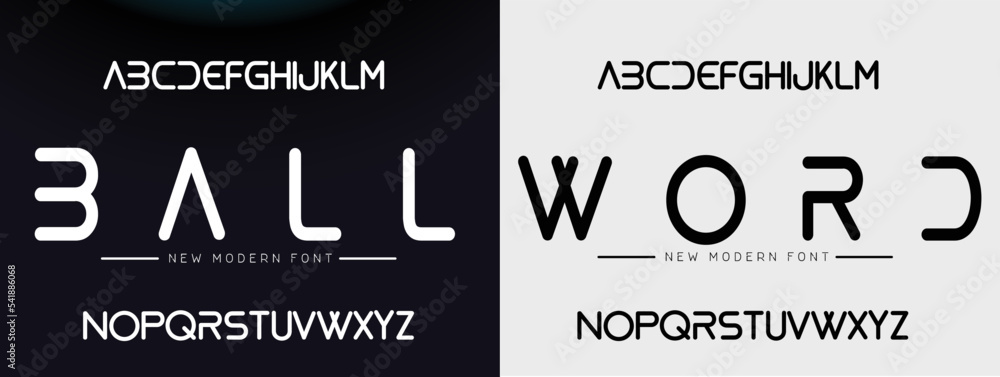 BALL WORD, Sports minimal tech font letter set. Luxury vector typeface ...