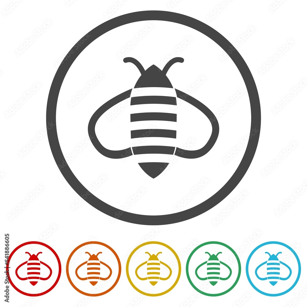 Bee icon. Set icons in color circle buttons Stock Illustration | Adobe ...