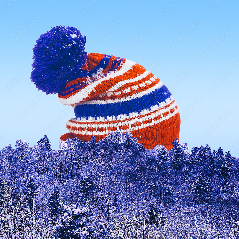 Contemporary digital collage art. Fall winter concept. Winter season ...