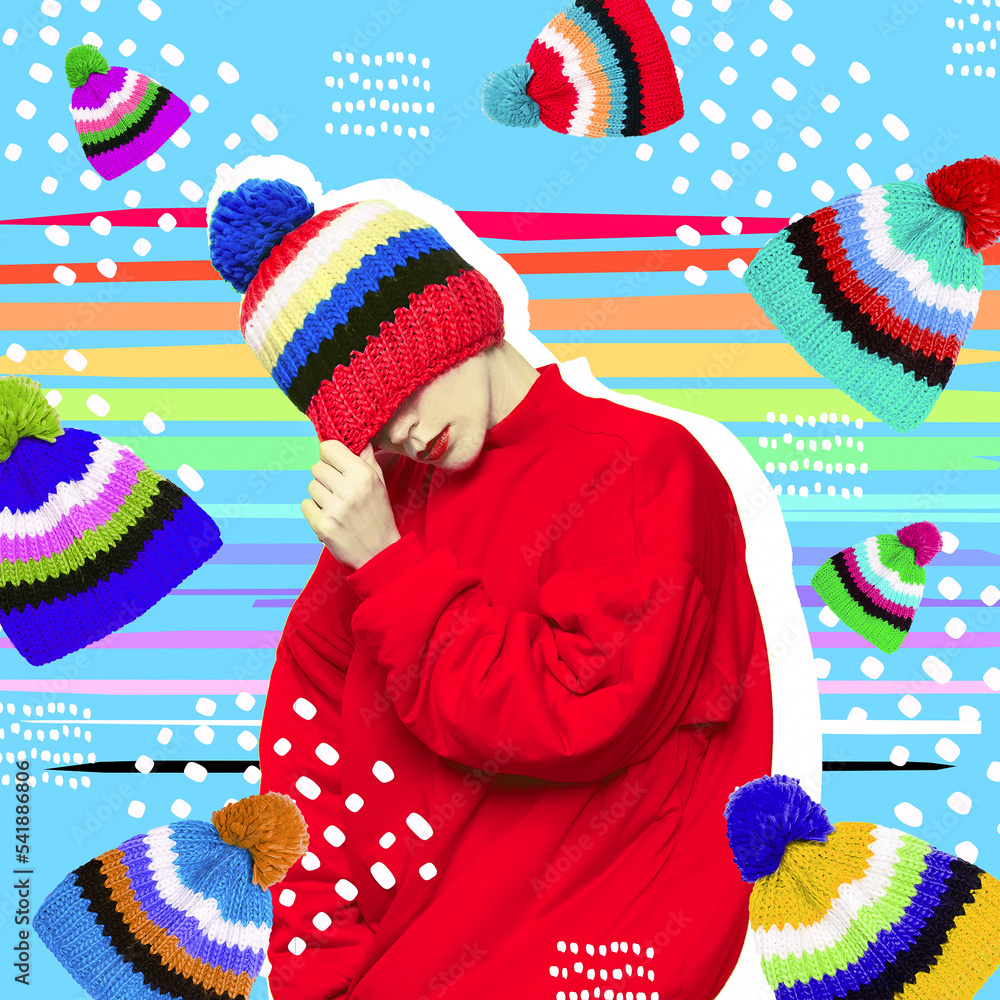 Contemporary digital collage art. Fall winter fashion concept. Winter ...