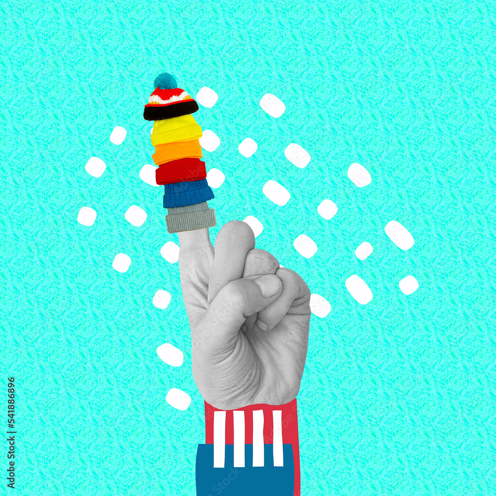 Contemporary digital collage art. Fall winter concept. Winter season ...