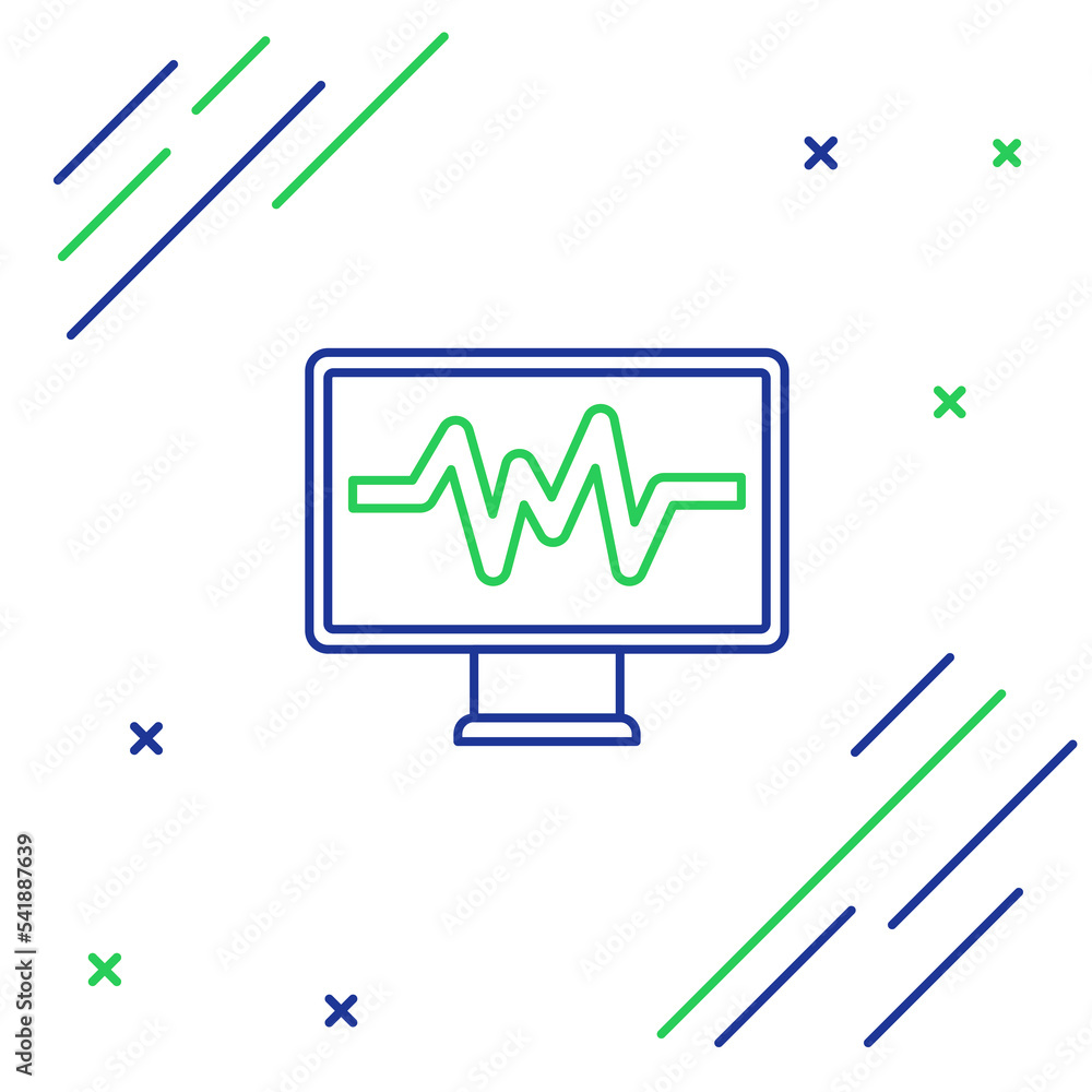 Line Computer monitor with cardiogram icon isolated on white background ...