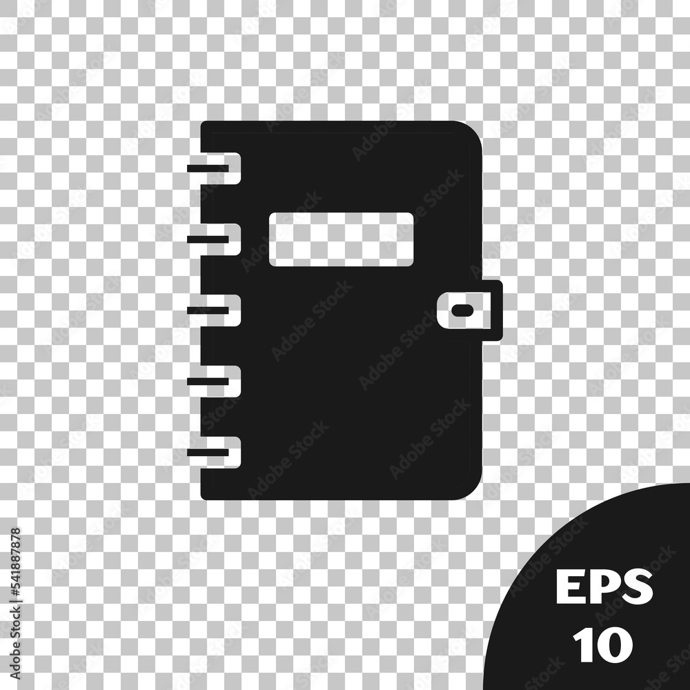 Black Notebook icon isolated on transparent background. Spiral notepad ...