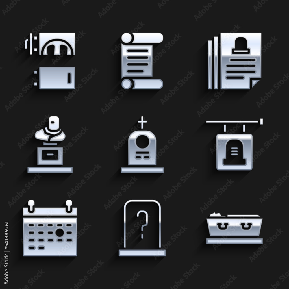 Set Grave with tombstone, Coffin dead, Signboard, Calendar death, Death ...