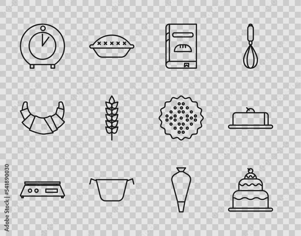 Set line Electronic scales, Cake, Cookbook, Cooking pot, Kitchen timer ...