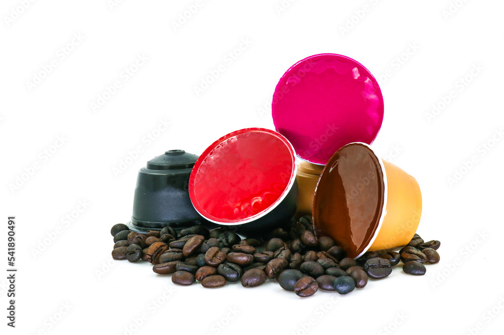 coffee capsules isolated on white background, Closeup view with details ...