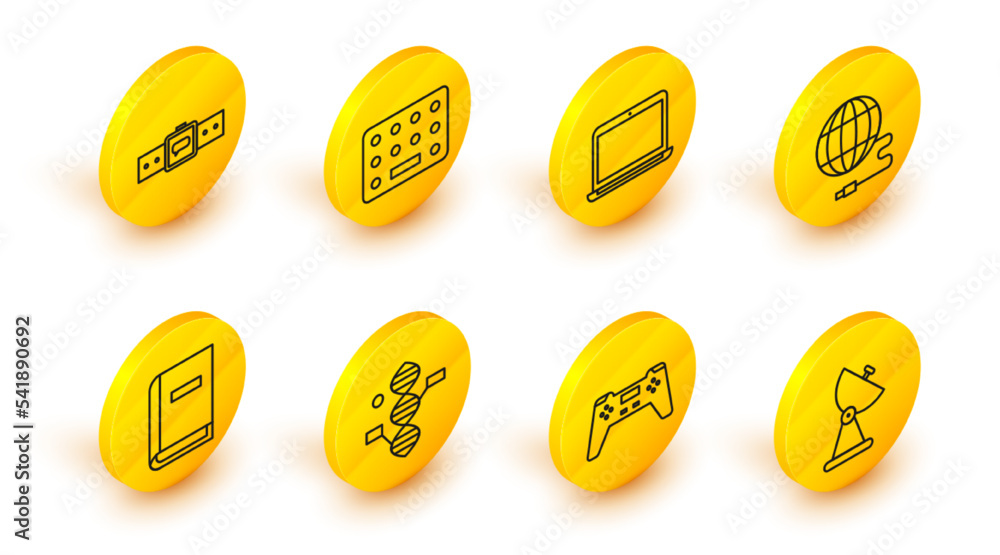 Set line Radar, Gamepad, DNA symbol, User manual, Social network ... Set line Radar, Gamepad, DNA symbol, User manual, Social network ...