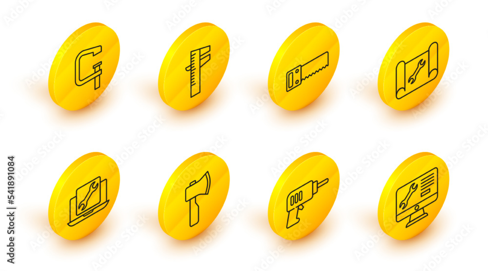 Set line Computer monitor service, Electric drill machine, Wooden axe ...