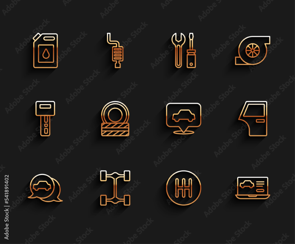 Set line Car service, Chassis car, Canister for motor oil, Gear shifter ...