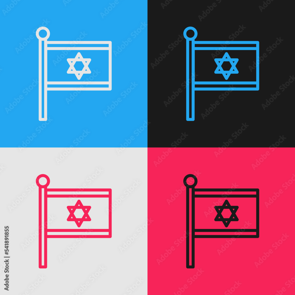 Pop art line Flag of Israel icon isolated on color background. National ...