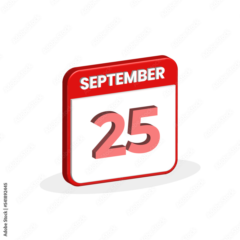 25th September calendar 3D icon. 3D September 25 calendar Date, Month ...