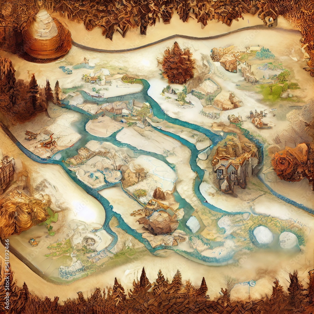fantasy map rpg remaster Adventure elements with colorful illustration ...