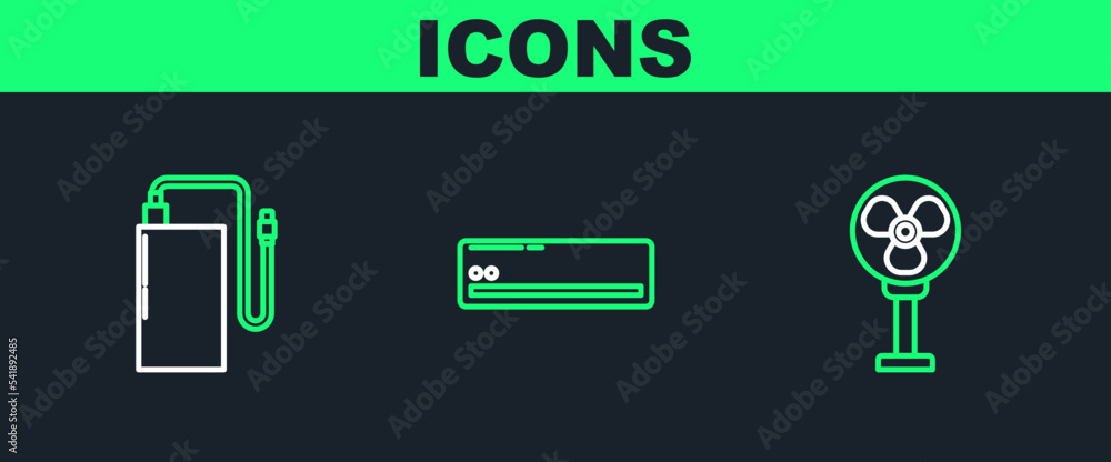 Set line Electric fan, Power bank with different charge cable and Air ...