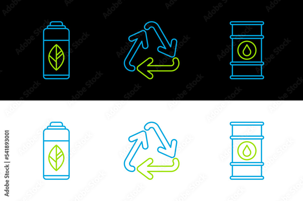 Set line Oil barrel line, Recycling plastic bottle and Recycle symbol ...