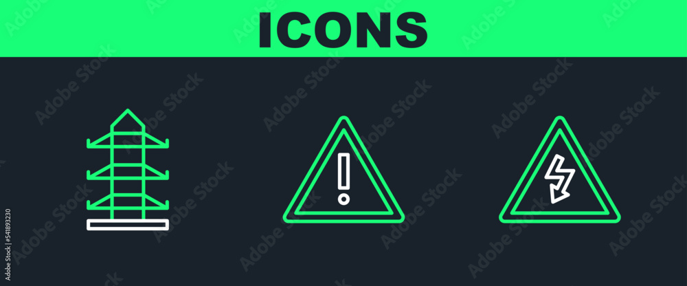 Set line High voltage sign, power pole line and Exclamation mark ...