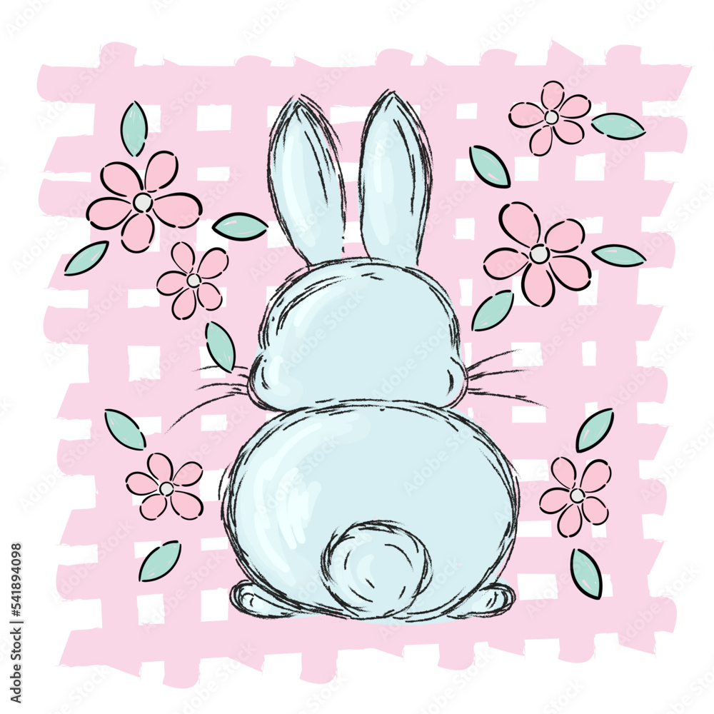 Cute cartoon rabbit back bunny tail. Baby bunny vector print, can be ...