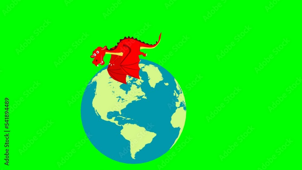 Cartoon red flying dragon loop 2d animation green screen Stock Video ...