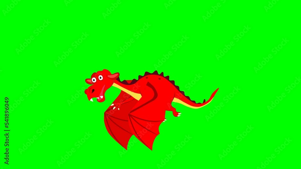 Cartoon red flying dragon loop 2d animation green screen Stock Video ...