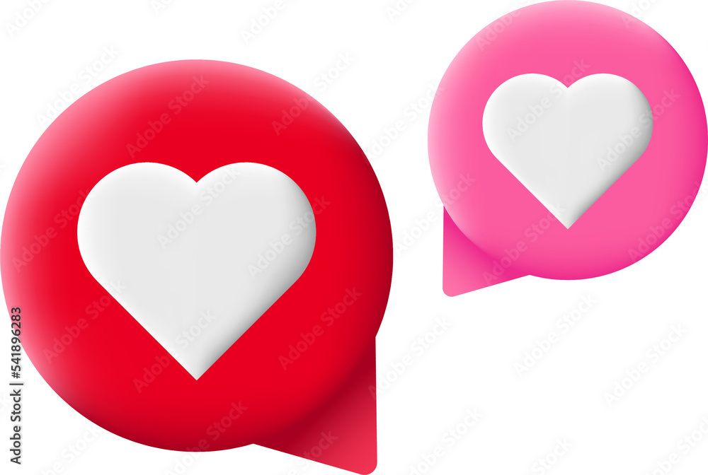 3D Like icon with red and pink colors. 3D social media like heart icon ...