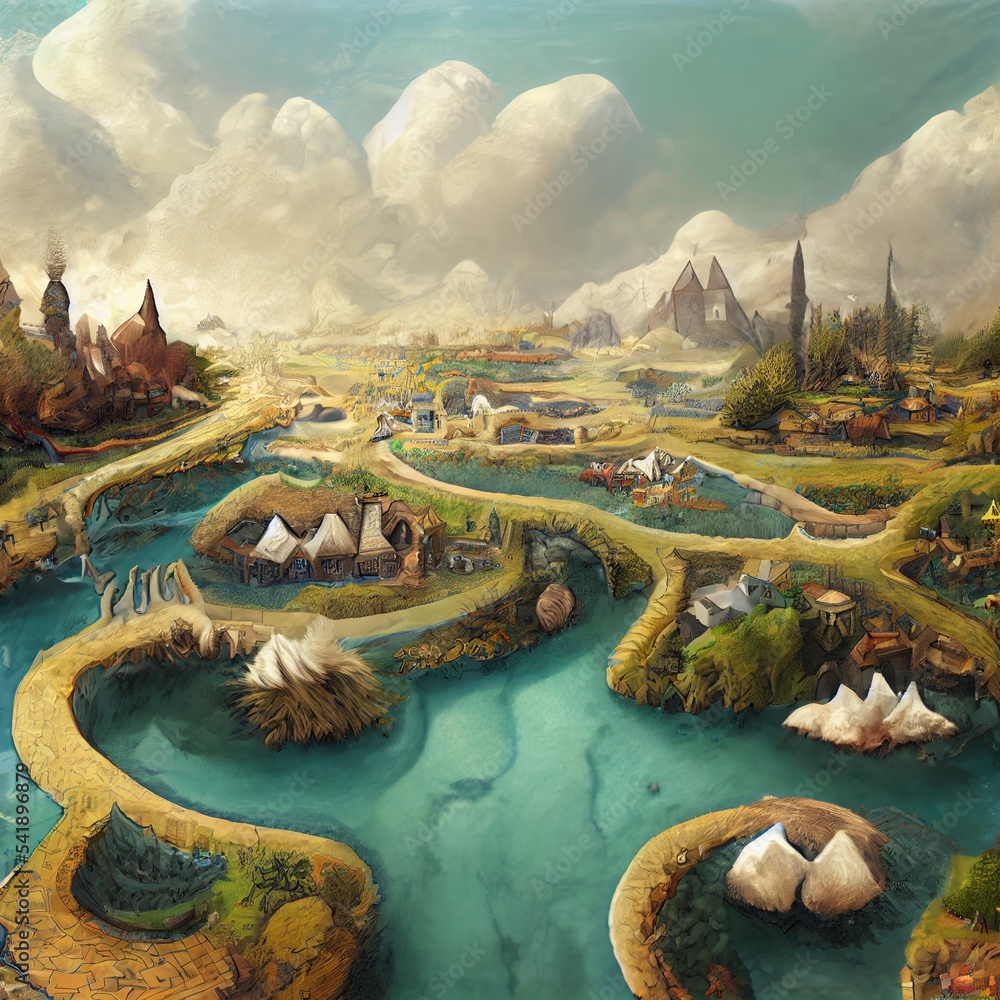 fantasy map rpg remaster Adventure elements with colorful illustration ...