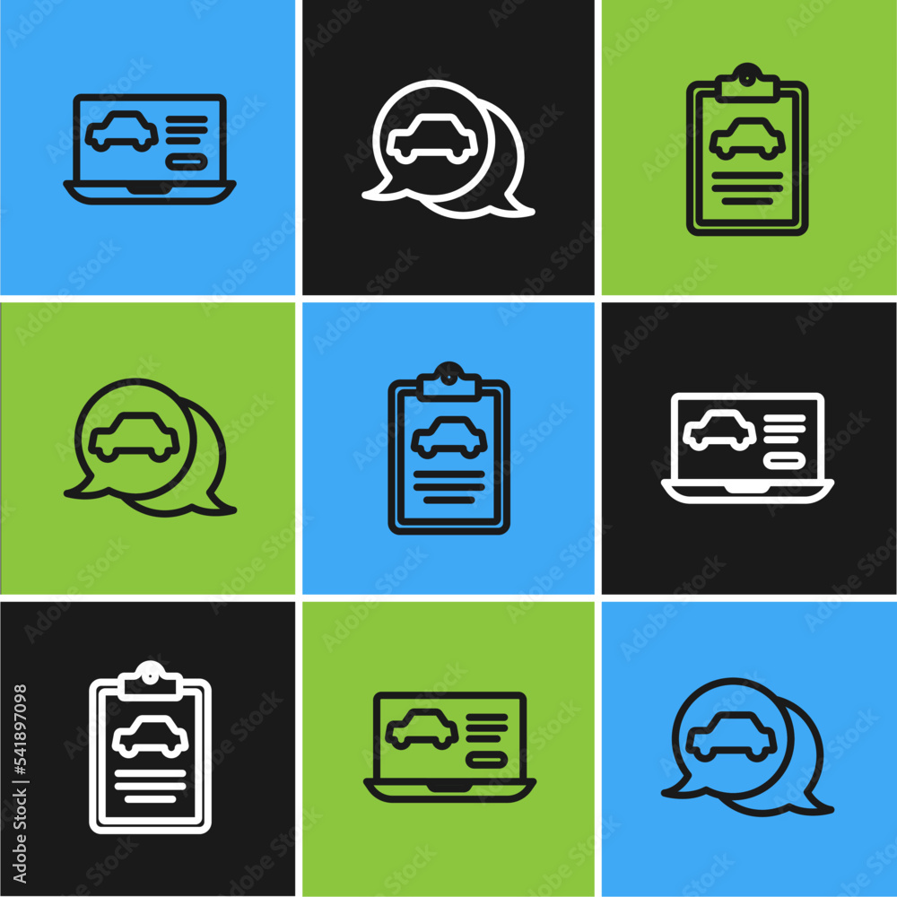 Set line Diagnostics condition of car, Car inspection and service icon ...