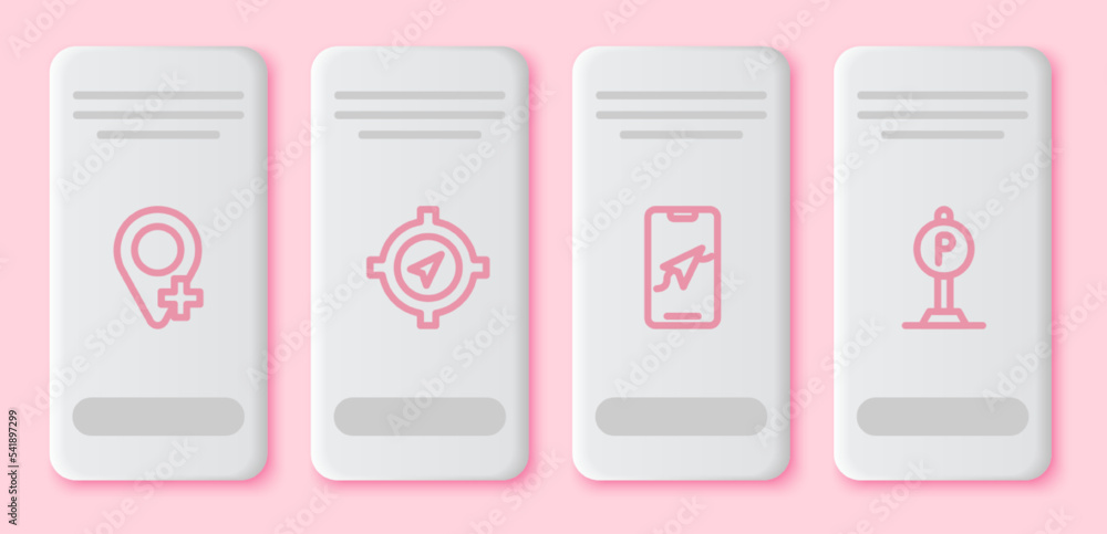 Set line Location, Compass, City map navigation and Parking. White ...