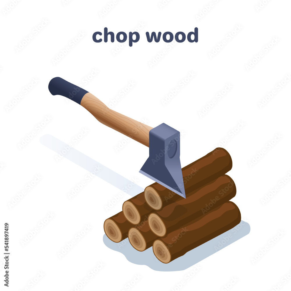 isometric vector illustration on a white background, an ax and a stack ...
