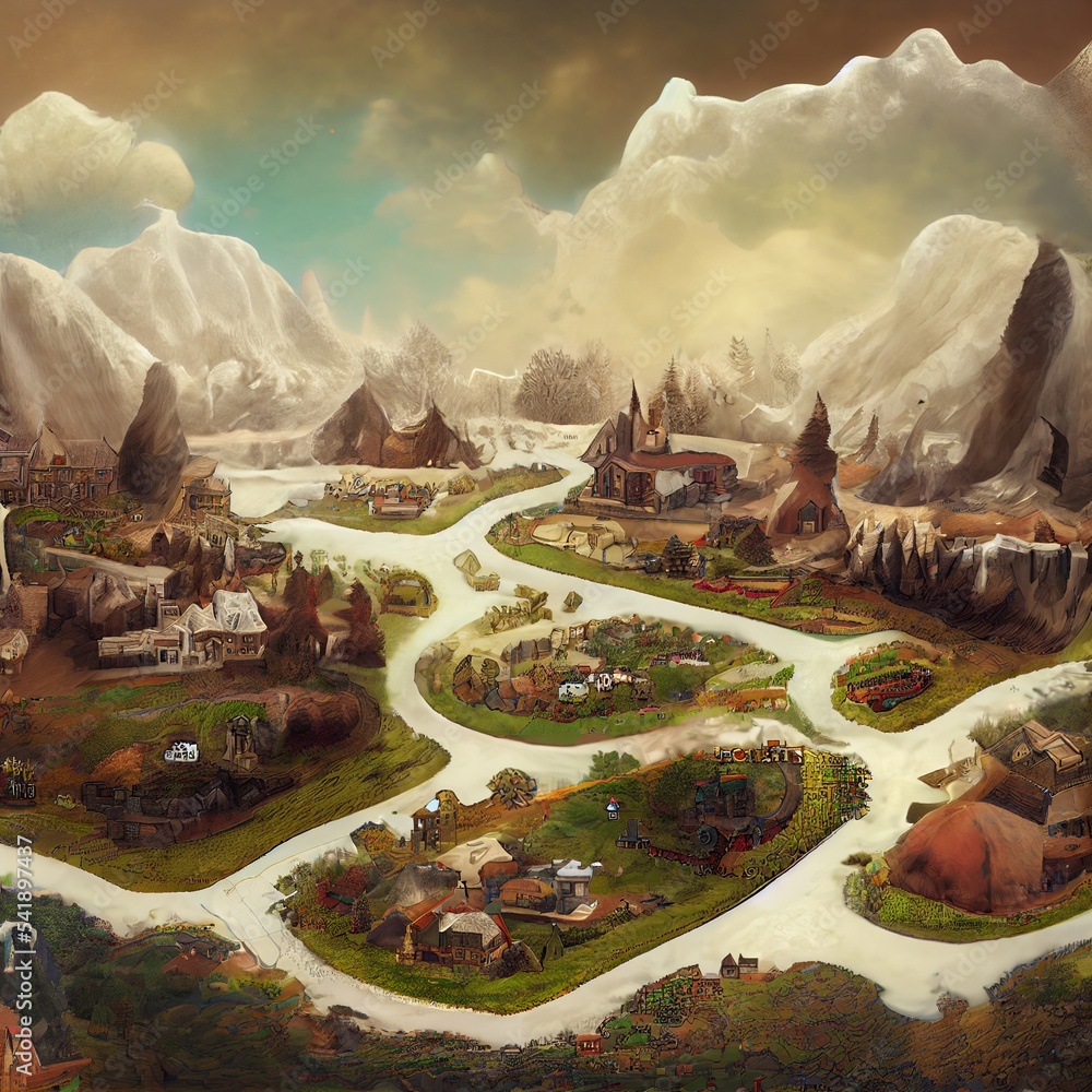 fantasy map rpg remaster Adventure elements with colorful illustration ...