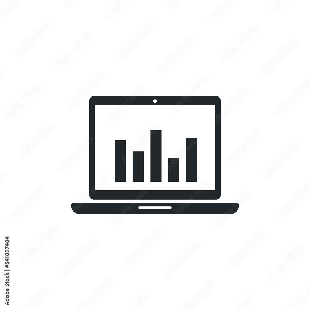flat vector image isolated on white background, laptop icon with chart ...