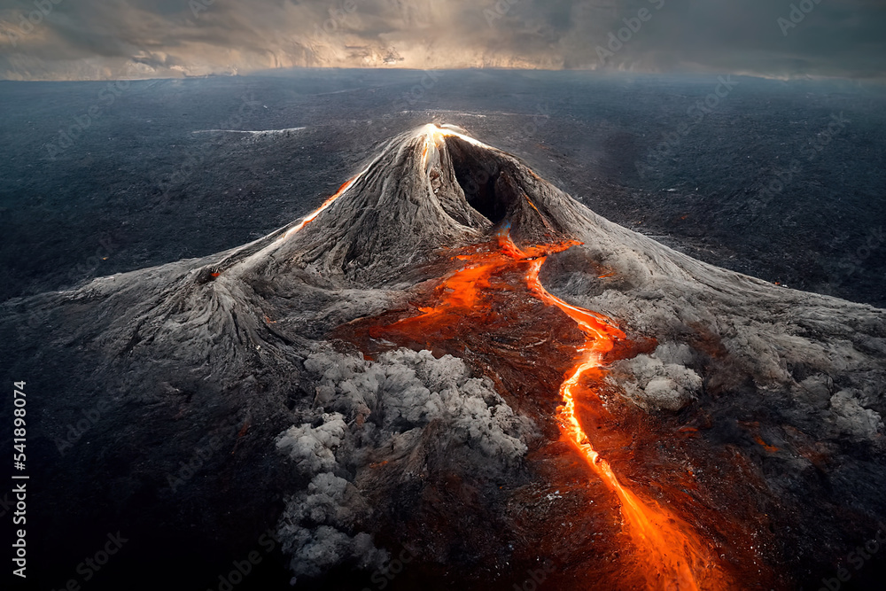 Volcano fire in the mountains Stock Illustration | Adobe Stock