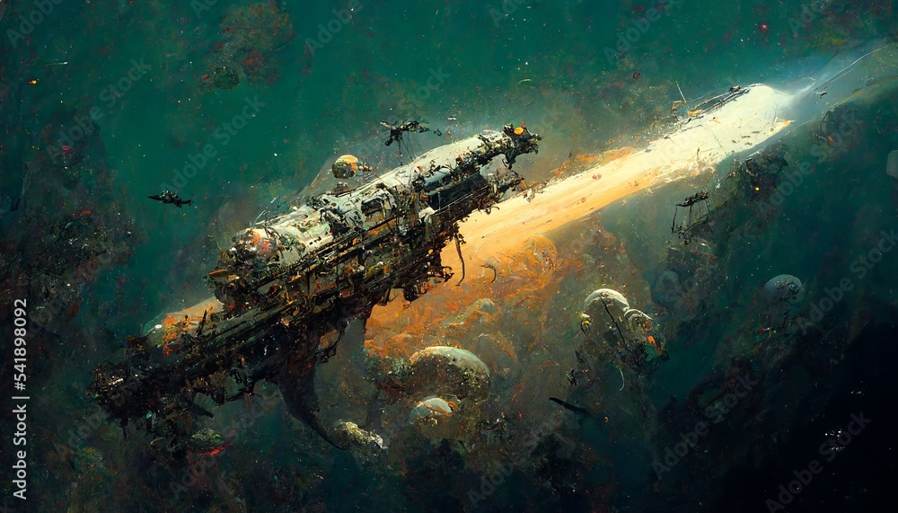 Futuristic mega city cannon in alien planet with spaceships flying sci ...