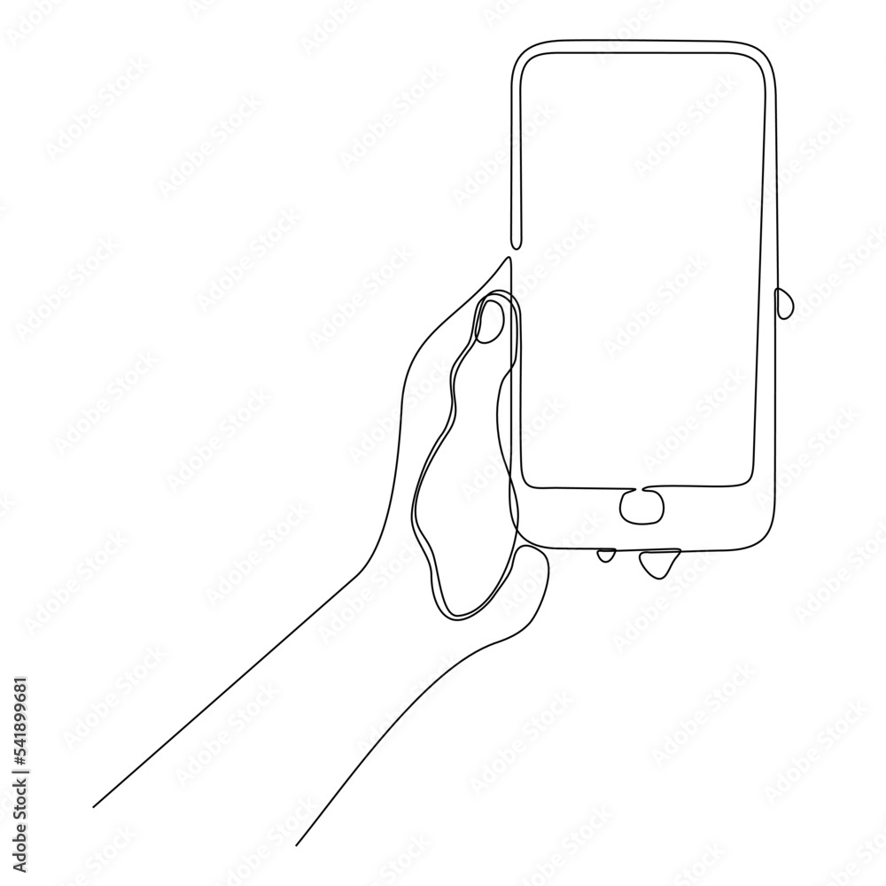 Continuous line drawing of hand typing on mobile isolated on white ...