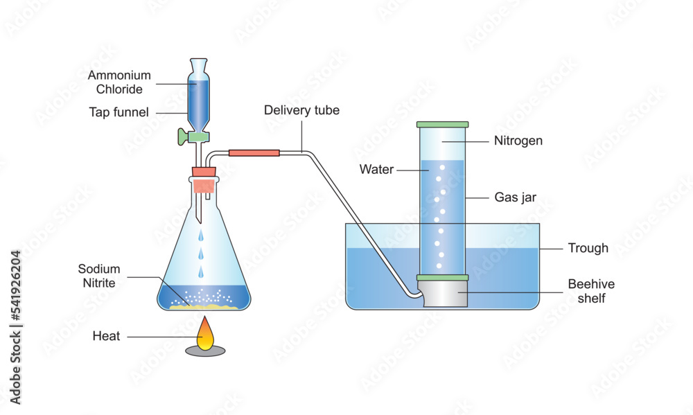 Scientific Designing of Preparation of Nitrogen Gas. Colorful Symbols ...