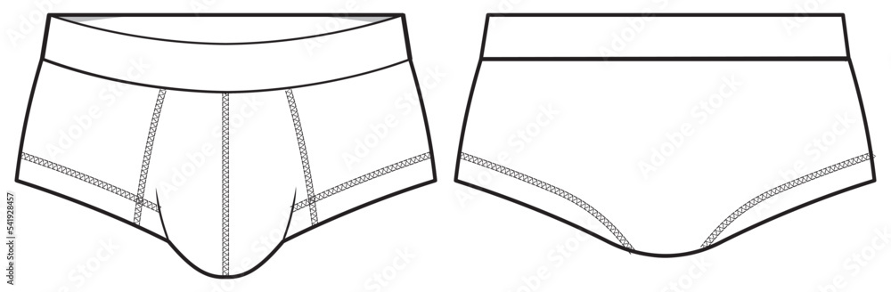 Men's boxer brief underwear front and back view flat sketch fashion ...