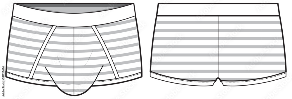 Men's boxer brief underwear front and back view flat sketch fashion ...