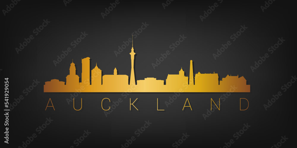 Auckland, New Zealand Gold Skyline City Silhouette Vector. Golden ...