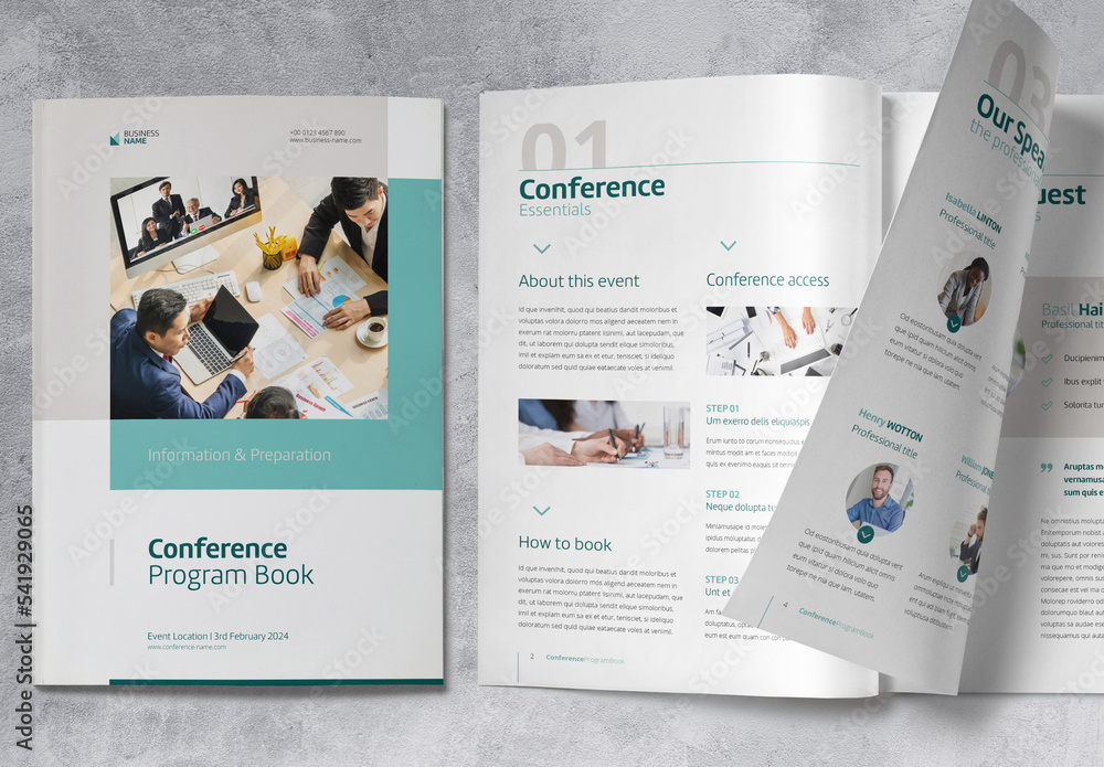 Conference Agenda Template with Turquoise and Beige Accents Stock ...