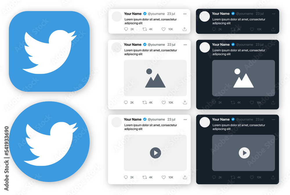 Twitter post template collection vector. Twitter tweet frame on a transparent background ...