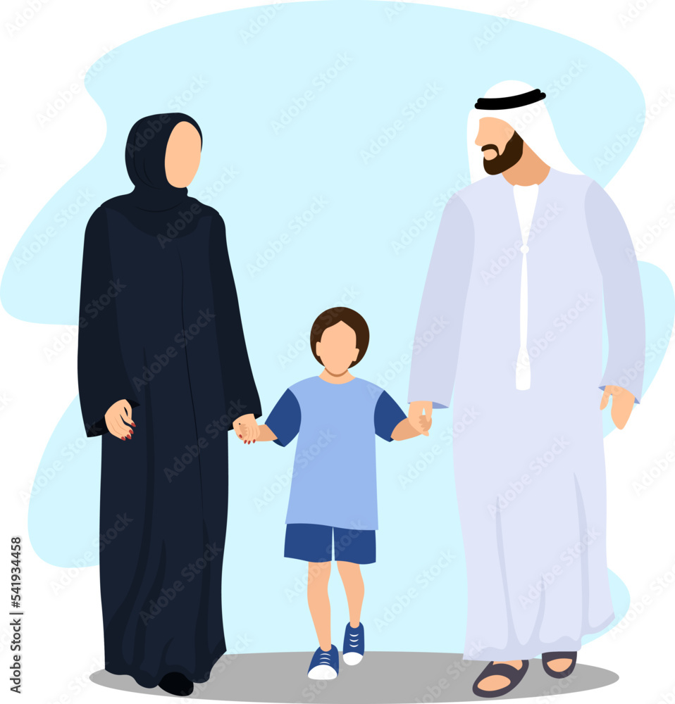 Vecteur Stock Traditional Emirati young family enjoying the weekend ...