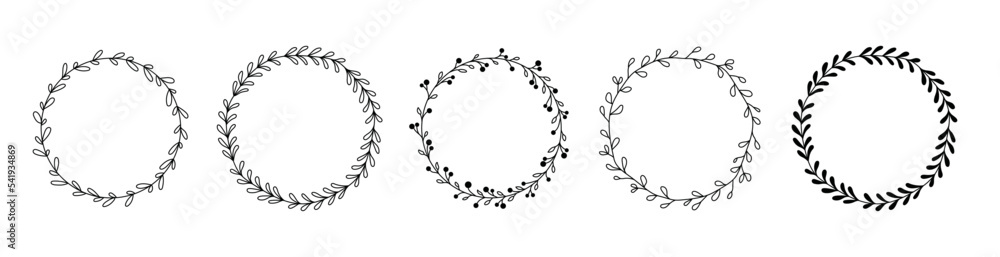Vector illustration hand drawn wreaths. Minimal cute doodle leaves ...