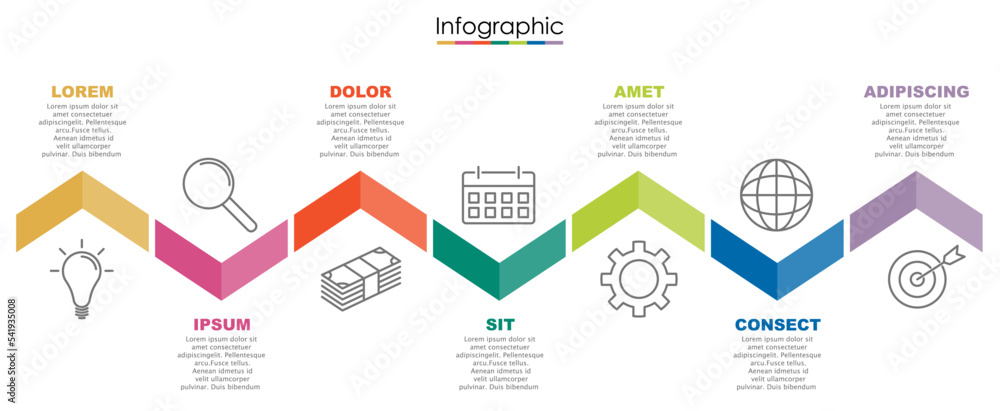 Vector infographic template with seven steps or options. Illustration ...