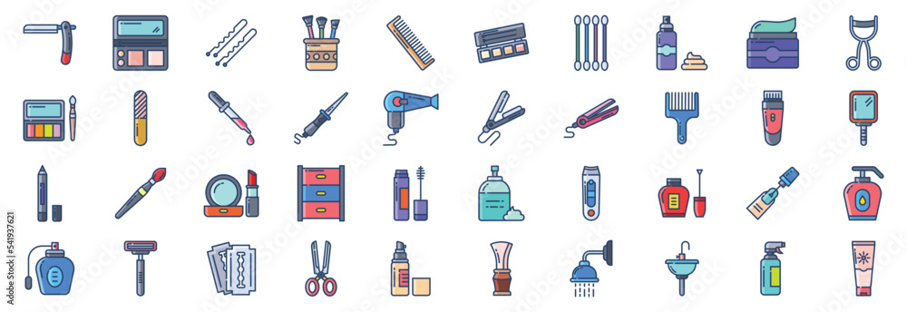 Collection of icons related to Cosmetics and beauty products, including ...