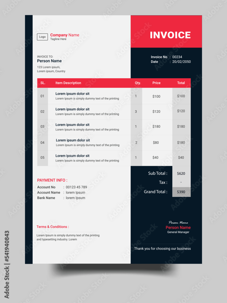 Corporate Invoice or Business Price receipt template, payment agreement ...